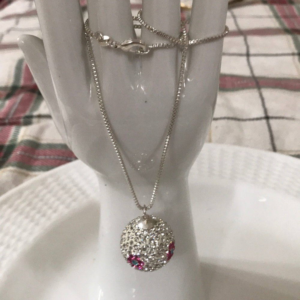 Rhinestone Sphere W/ Pink Floral Design - Gem